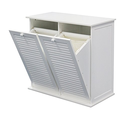 eHemco Dual Basket Tilt Out Laundry Sorter with 2 Removable Cotton Bags, White