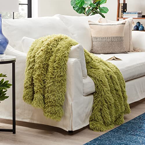 Chanasya Solid Faux Long Fur Throw Blanket - Soft, Fuzzy Throw Blanket - for Bed or Couch - 50" x 65” - Olive Green