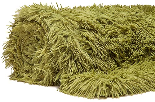 Chanasya Solid Faux Long Fur Throw Blanket - Soft, Fuzzy Throw Blanket - for Bed or Couch - 50" x 65” - Olive Green