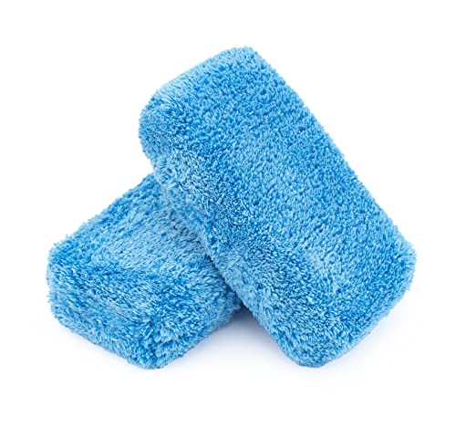 The Rag Company - Ultra Premium Korean Eagle Microfiber Detailing Applicator Sponge - Versatile Detailing Tool, Extra Absorbent, Able to Withstand Numerous Uses, 3in x 5in, Blue (2-Pack)