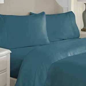 Pointehaven 620 Thread Count 100% Long Staple Cotton Deep Pocket Oversized Super Soft Sateen Sheet Set, Queen, Teal