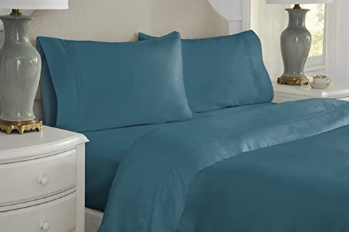 Pointehaven 620 Thread Count 100% Long Staple Cotton Deep Pocket Oversized Super Soft Sateen Sheet Set, Queen, Teal