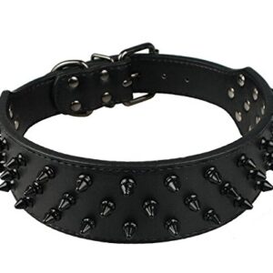 Benala 2" Black Leather Dog Collars Cool Spiked Studded Pet Dog Collar for Medium Large Dogs Pitbulls Mastiff Bully