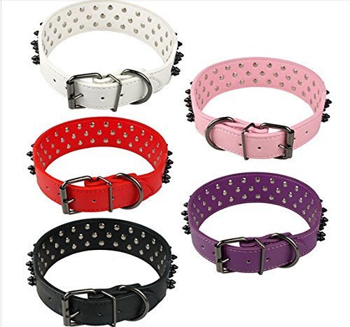 Benala 2" Black Leather Dog Collars Cool Spiked Studded Pet Dog Collar for Medium Large Dogs Pitbulls Mastiff Bully