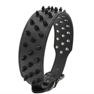 Benala 2" Black Leather Dog Collars Cool Spiked Studded Pet Dog Collar for Medium Large Dogs Pitbulls Mastiff Bully