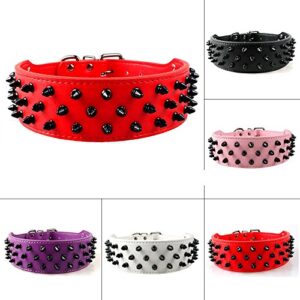 Benala 2" Black Leather Dog Collars Cool Spiked Studded Pet Dog Collar for Medium Large Dogs Pitbulls Mastiff Bully