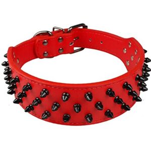 Benala 2" Black Leather Dog Collars Cool Spiked Studded Pet Dog Collar for Medium Large Dogs Pitbulls Mastiff Bully