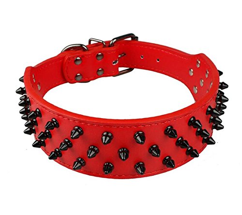 Benala 2" Black Leather Dog Collars Cool Spiked Studded Pet Dog Collar for Medium Large Dogs Pitbulls Mastiff Bully