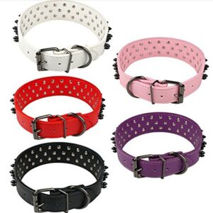 Benala 2" Black Leather Dog Collars Cool Spiked Studded Pet Dog Collar for Medium Large Dogs Pitbulls Mastiff Bully