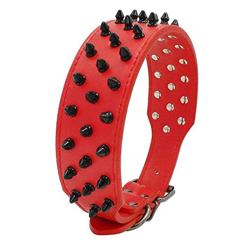 Benala 2" Black Leather Dog Collars Cool Spiked Studded Pet Dog Collar for Medium Large Dogs Pitbulls Mastiff Bully