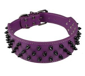 benala 2" black leather dog collars cool spiked studded pet dog collar for medium large dogs pitbulls mastiff bully