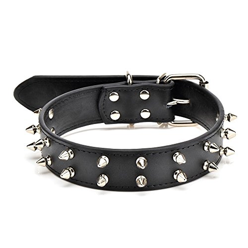 Benala 20-22" Large Spikes Leather Dog Collars Studded Dog Collar Medium Or Large Pet Collar Adjustable