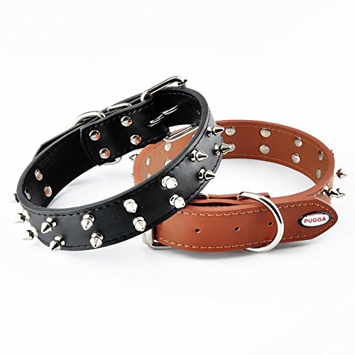 Benala 20-22" Large Spikes Leather Dog Collars Studded Dog Collar Medium Or Large Pet Collar Adjustable