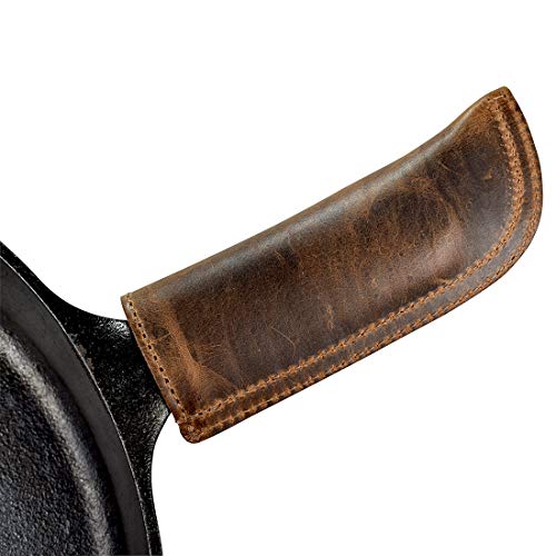 Hide & Drink, Leather Hot Handle, Panhandle Potholder, Double Layered Double Stitched, Slides On/Off Easily Onto Metal Skillet Grips, Essential Cookware Handmade Includes 101 Year Warranty :: Espresso