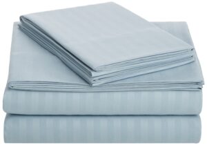 amazon basics deluxe microfiber striped sheet set, spa blue,4 pieces, queen