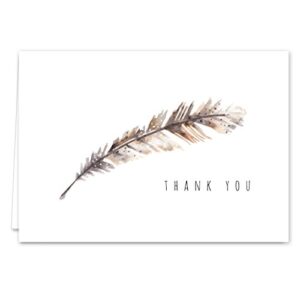 Boho Spirit Thank You Note Cards / 36 Greeting Cards With White Envelopes Set / 6 Floral And Feather Gratitude Card Designs / 3 1/2" x 4 7/8" Thanks Note Cards