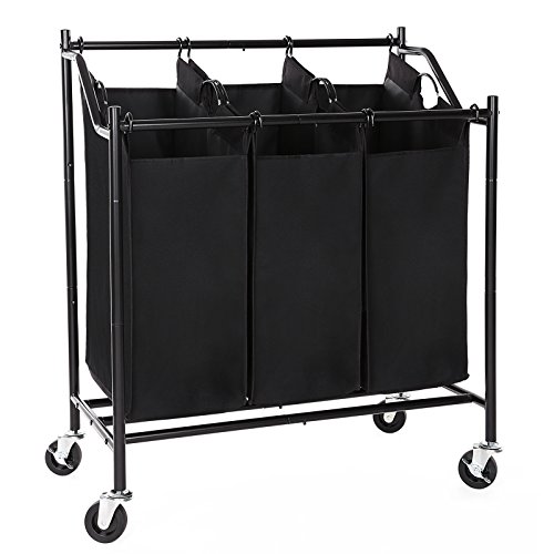 SONGMICS Rolling Laundry Cart Sorter, with 3 Removable Bags, Casters and Brakes, Black