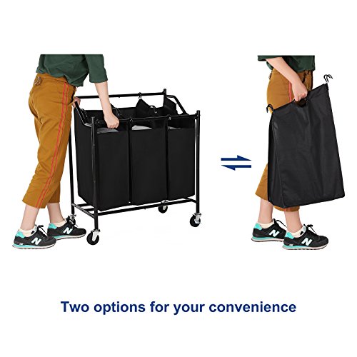 SONGMICS Rolling Laundry Cart Sorter, with 3 Removable Bags, Casters and Brakes, Black