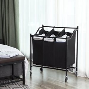 SONGMICS Rolling Laundry Cart Sorter, with 3 Removable Bags, Casters and Brakes, Black