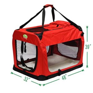 Go Pet Club 48" Soft Collapsible Dog Crate for Dogs, Portable Pet Carrier, Thick Padded Pet Travel Crate for Indoor & Outdoor, Soft Sided Pet Foldable Kennel Cage with Durable Mesh Windows, Red