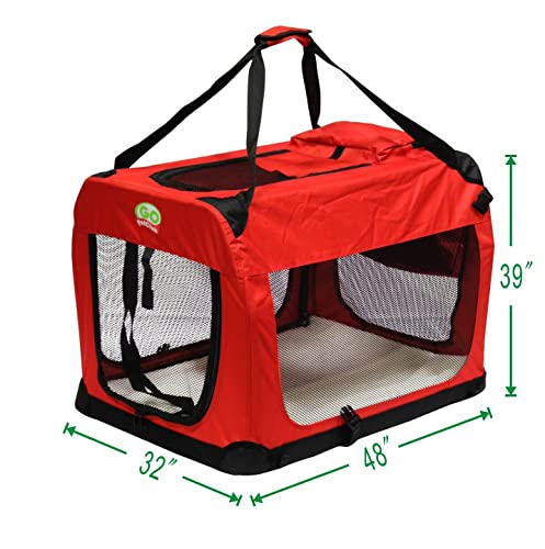 Go Pet Club 48" Soft Collapsible Dog Crate for Dogs, Portable Pet Carrier, Thick Padded Pet Travel Crate for Indoor & Outdoor, Soft Sided Pet Foldable Kennel Cage with Durable Mesh Windows, Red