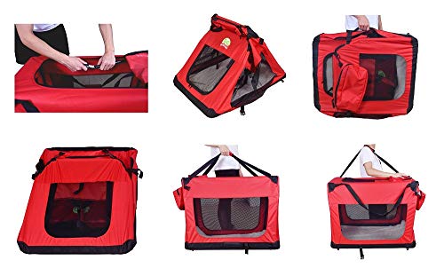 Go Pet Club 48" Soft Collapsible Dog Crate for Dogs, Portable Pet Carrier, Thick Padded Pet Travel Crate for Indoor & Outdoor, Soft Sided Pet Foldable Kennel Cage with Durable Mesh Windows, Red