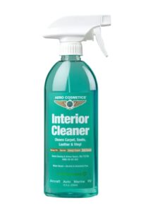 interior cleaner, carpet cleaner, seat cleaner, fabric cleaner, 16.9 fl oz. cleans carpets, seats, leather, upholstery and vinyl, aircraft quality for your car boat rv meets boeing and airbus specs