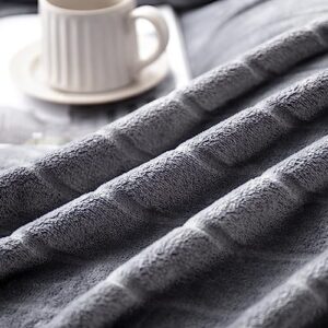 Bertte Decorative Stripe Lightweight Fleece Cozy Sofa Bed Seasons Throw 330 GSM Soft Plush Fuzzy Warm Fluffy Blanket, 50"x 60", Dark Grey