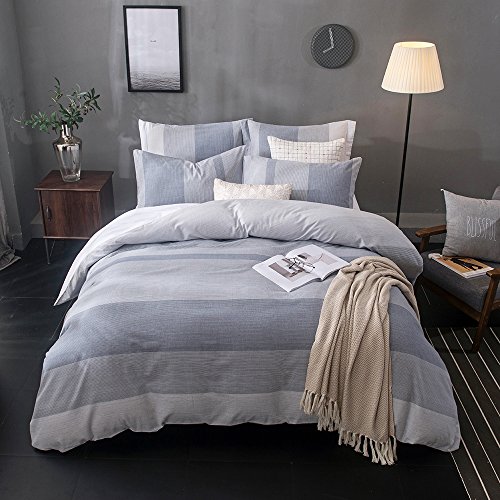 Merryfeel Cotton Duvet Cover Set,100% Cotton Yarn Dyed Striped Duvet Cover with 2 Pillowshams,3 Pieces Bedding Set - Full/Queen Grey