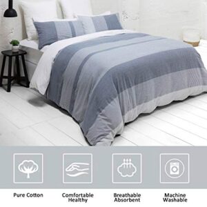 Merryfeel Cotton Duvet Cover Set,100% Cotton Yarn Dyed Striped Duvet Cover with 2 Pillowshams,3 Pieces Bedding Set - Full/Queen Grey