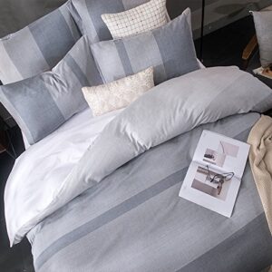 Merryfeel Cotton Duvet Cover Set,100% Cotton Yarn Dyed Striped Duvet Cover with 2 Pillowshams,3 Pieces Bedding Set - Full/Queen Grey