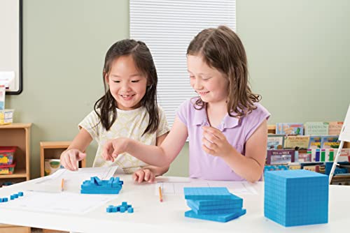 hand2mind Blue Plastic Base Ten Blocks Flats Set, Place Value Blocks, Counting Cubes for Kids Math, Base Ten Blocks Classroom Set, Math Blocks Kindergarten, Base 10 Math Manipulatives (Set of 10)