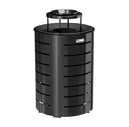 Suncast Commercial 35 Gallon Metal Outdoor Trash Can, Black