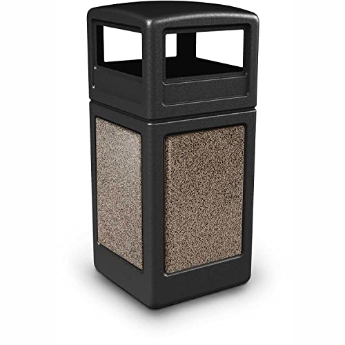 StoneTec 42 Gallon Square Receptacle with Dome Lid, Black w/Riverstone Panels