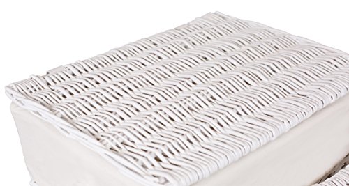 BIRDROCK HOME Woven Willow Baskets with Liner for Storage and Laundry - Set of 5 - Rectangular Hamper Bins with Lids - Decorative Wooden Wicker Basket for Organizing Blankets - Baby Organizer - White