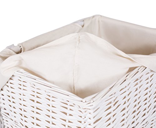 BIRDROCK HOME Woven Willow Baskets with Liner for Storage and Laundry - Set of 5 - Rectangular Hamper Bins with Lids - Decorative Wooden Wicker Basket for Organizing Blankets - Baby Organizer - White