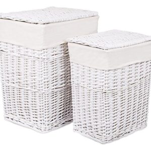 BIRDROCK HOME Woven Willow Baskets with Liner for Storage and Laundry - Set of 5 - Rectangular Hamper Bins with Lids - Decorative Wooden Wicker Basket for Organizing Blankets - Baby Organizer - White