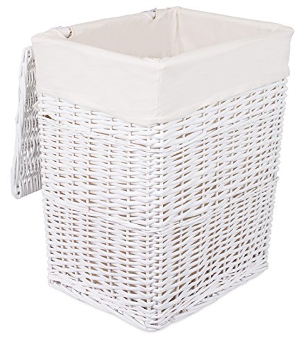 BIRDROCK HOME Woven Willow Baskets with Liner for Storage and Laundry - Set of 5 - Rectangular Hamper Bins with Lids - Decorative Wooden Wicker Basket for Organizing Blankets - Baby Organizer - White