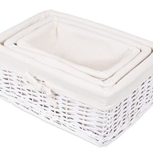 BIRDROCK HOME Woven Willow Baskets with Liner for Storage and Laundry - Set of 5 - Rectangular Hamper Bins with Lids - Decorative Wooden Wicker Basket for Organizing Blankets - Baby Organizer - White