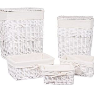 BIRDROCK HOME Woven Willow Baskets with Liner for Storage and Laundry - Set of 5 - Rectangular Hamper Bins with Lids - Decorative Wooden Wicker Basket for Organizing Blankets - Baby Organizer - White