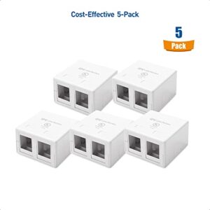 Cable Matters UL Listed 5-Pack 2-Port Keystone Jack Surface Mount Box in White