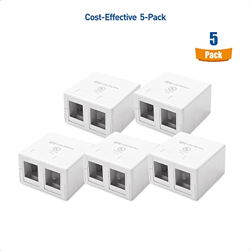 Cable Matters UL Listed 5-Pack 2-Port Keystone Jack Surface Mount Box in White