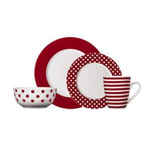 pfaltzgraff kenna red 16-piece porcelain dinnerware set, service for 4