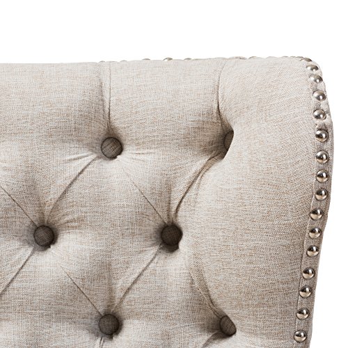 Baxton Studio Sydney Walnut Wood Button-Tufting with Nailheads Trim 2-Seater Loveseat Settee, Light Beige