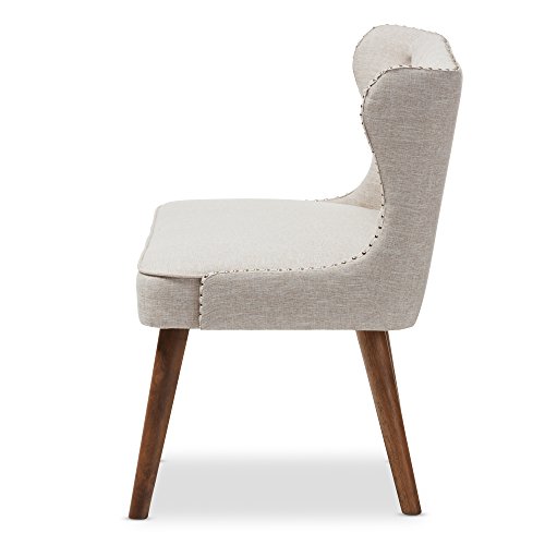 Baxton Studio Sydney Walnut Wood Button-Tufting with Nailheads Trim 2-Seater Loveseat Settee, Light Beige