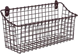 spectrum diversified vintage extra large cabinet & wall-mounted basket for storage & organization rustic farmhouse decor, sturdy steel wire storage bin, bronze