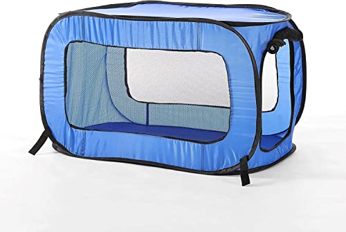 Beatrice Home Fashions Portable, Collapsible, Pop Up Travel Pet Kennel, 32.5" L x 19.5" W x 19.5" H, Blue