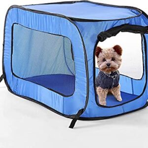 Beatrice Home Fashions Portable, Collapsible, Pop Up Travel Pet Kennel, 32.5" L x 19.5" W x 19.5" H, Blue