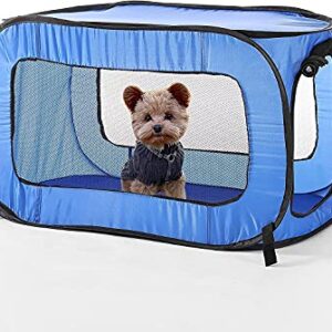 Beatrice Home Fashions Portable, Collapsible, Pop Up Travel Pet Kennel, 32.5" L x 19.5" W x 19.5" H, Blue