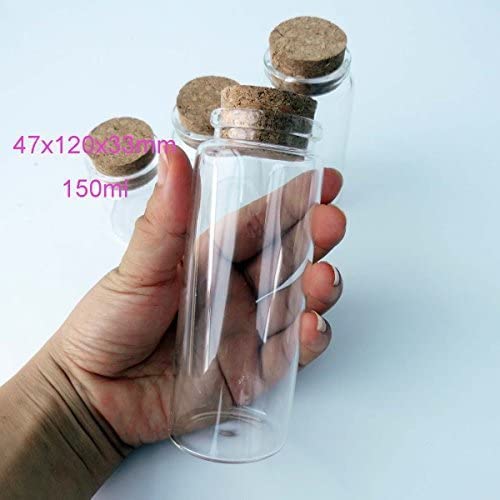 ELYSAID 2pcs Empty Clear Glass Bottles Vials with Cork Stopper Storage Jars 47mm Bottle Diameter (47x120x33mm 150ml)